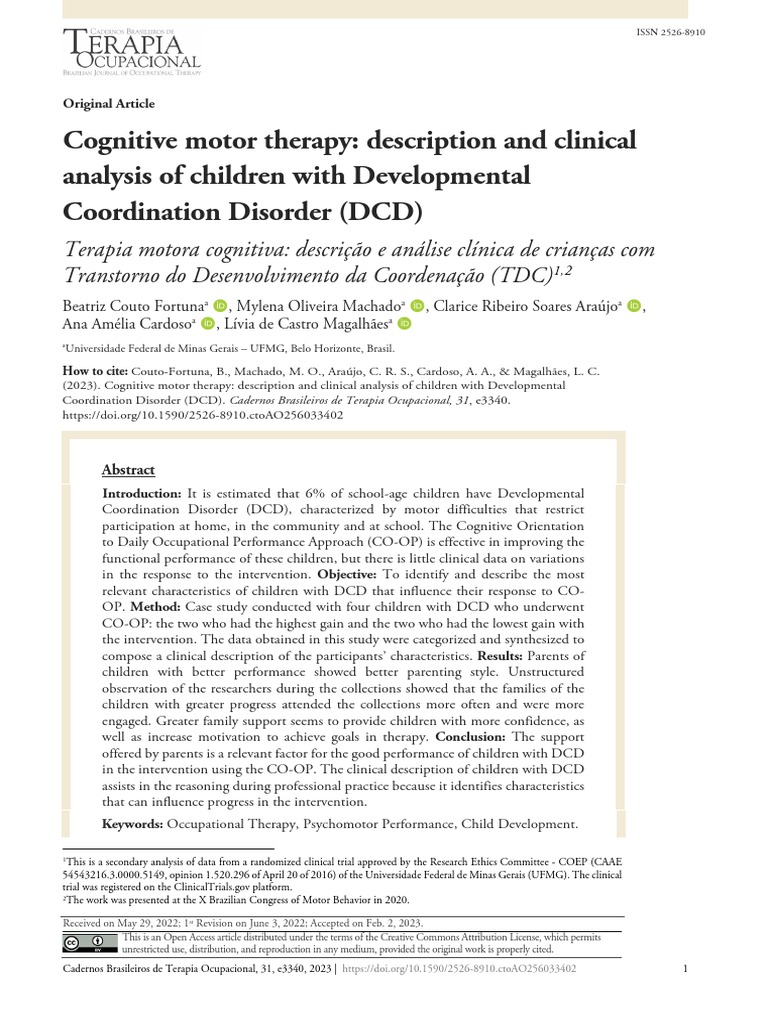 Cognitive Motor Therapy: Description and Clinical Analysis of Children ...