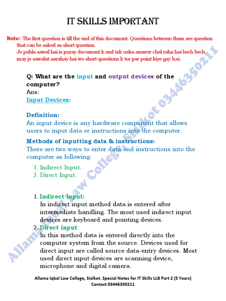 CH 3 Q 1 What Are Imput Devices Output Devices | PDF | Input/Output ...