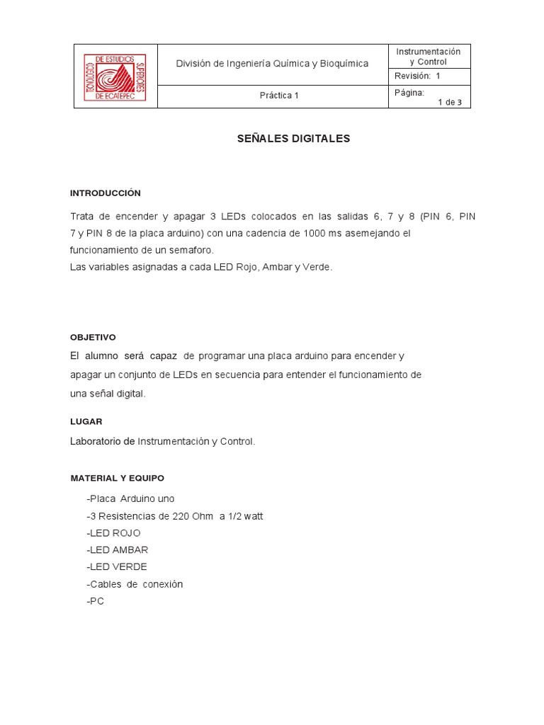 Práctica 1 Pdf Diodo Emisor De Luz Arduino 