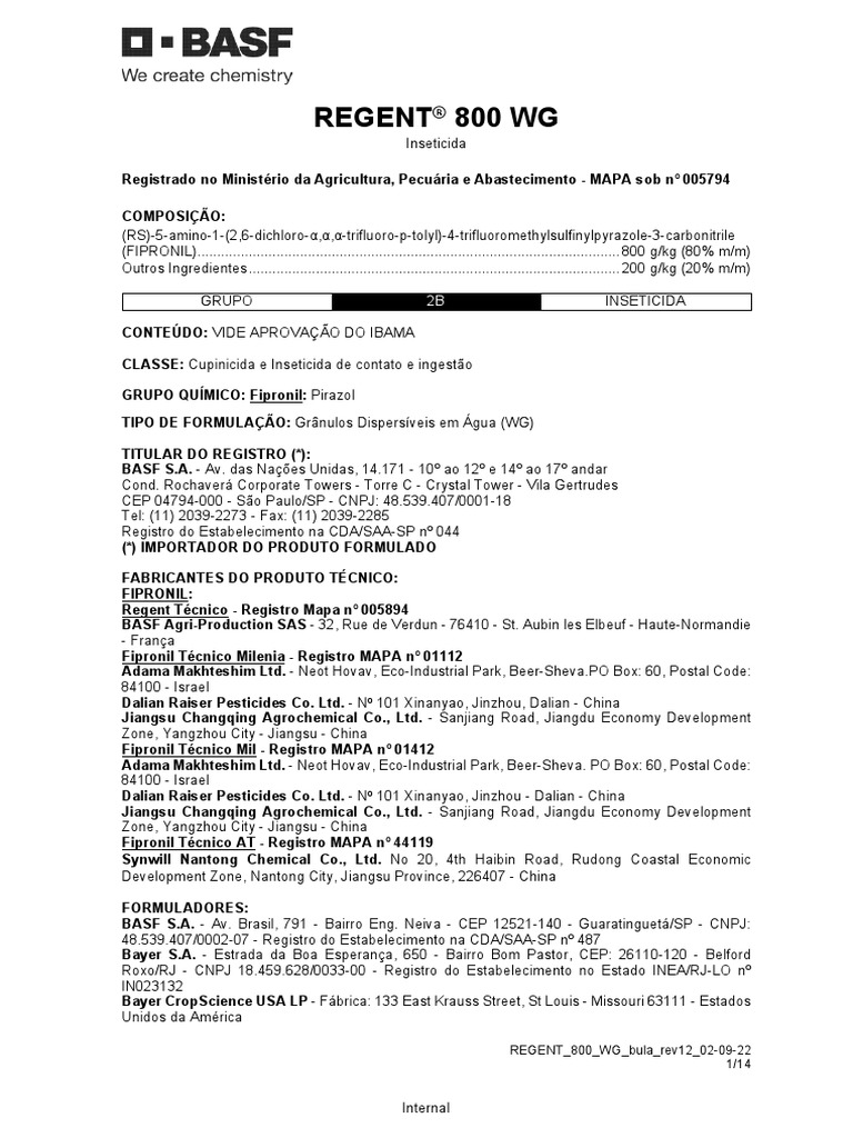 Bula+-+Regent®+800+WG | PDF | Agricultura | Desperdício