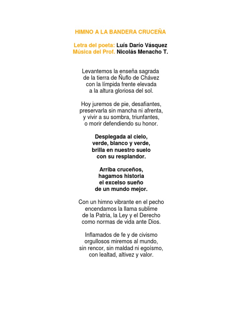 Himno a la Bandera Cruceña: Letra Completa | PDF