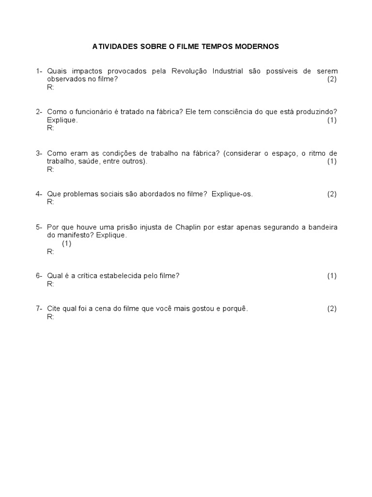 Rodolfo Augusto Amaral - Atividades Sobre o Filme Tempos Modernos | PDF Rodolfo Augusto Amaral - Atividades Sobre o Filme Tempos Modernos | PDF