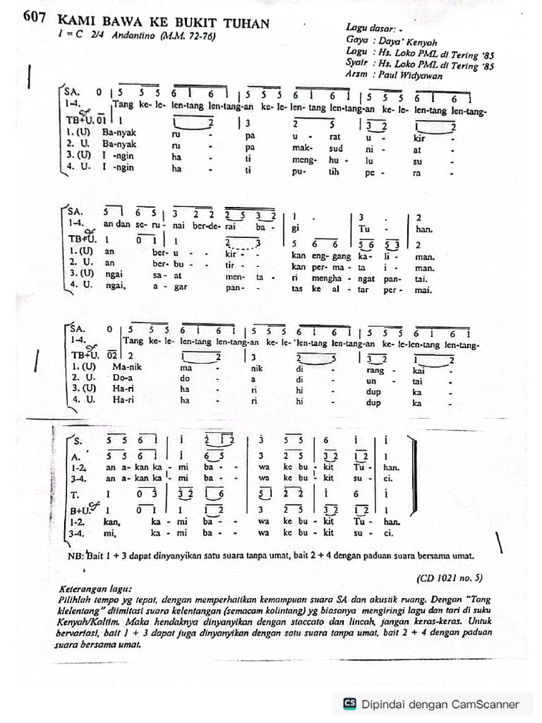 Partitur Paduan Suara - Kami Bawa Ke Bukit Tuhan | PDF