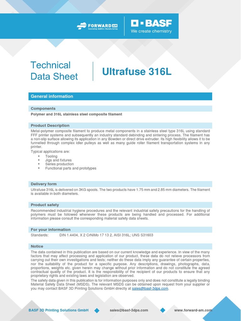 Ultrafuse 316L Technical Data Sheet-1 | PDF | Materials Science | Applied And Interdisciplinary ...