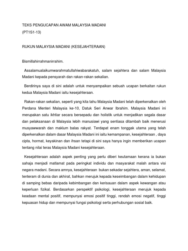Teks Pengucapan Awam Malaysia Madani | PDF