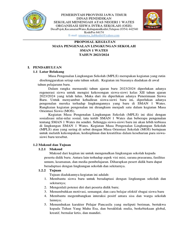 Proposal MPLS SMAN 1 Wates 2023 | PDF | Kesehatan Holistik