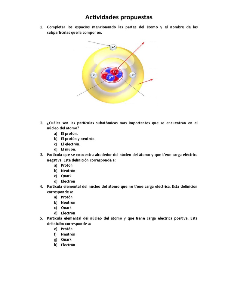 Actividades sobre el átomo para completar | PDF | Ciencia y matemáticas ...