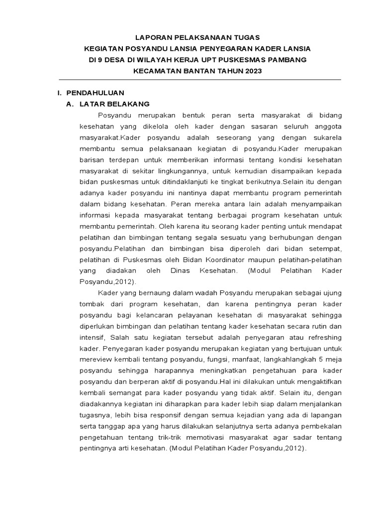 Laporan Penyegaran Kader Lansia 2023 | PDF