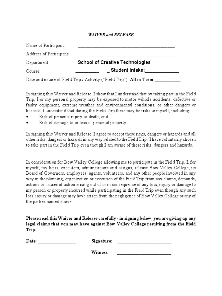 Waiver and Release | PDF | Business | Law