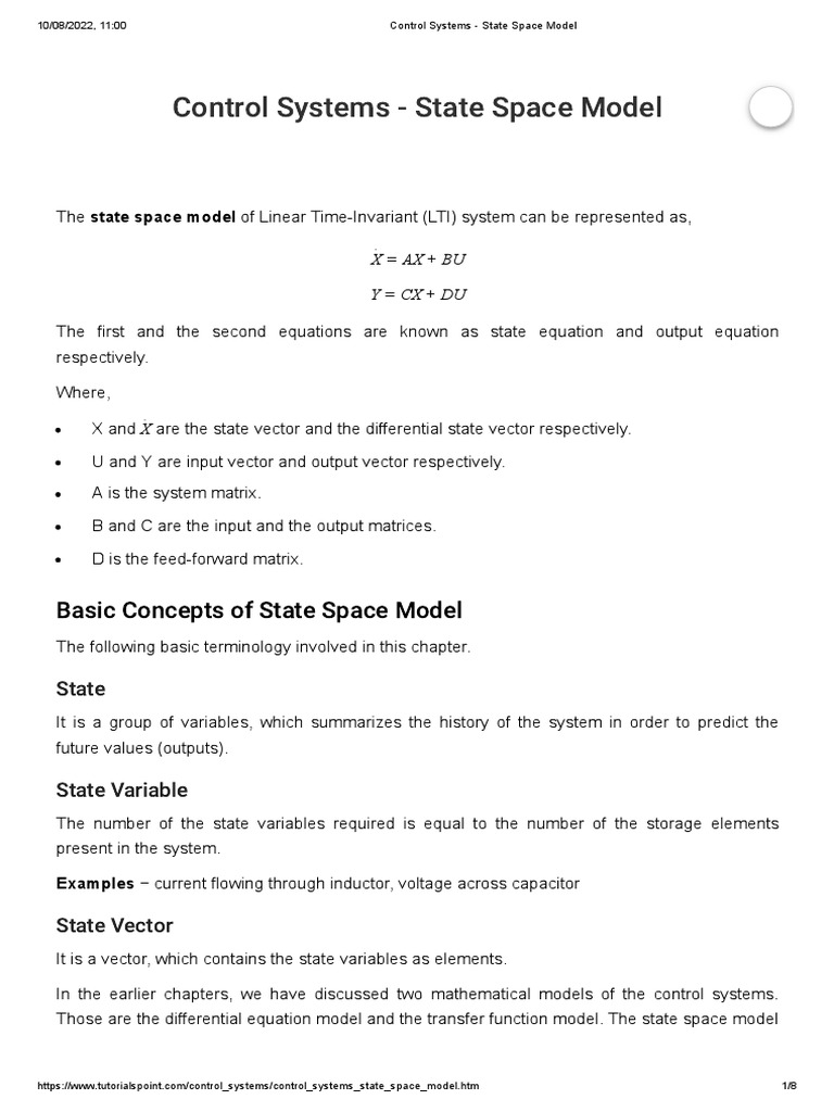 Control Systems - State Space Model | PDF | Control Theory ... Control Systems - State Space Model | PDF | Control Theory ...