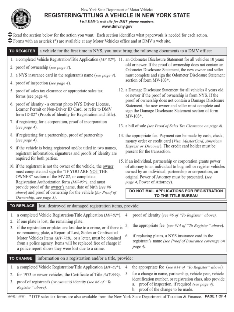 Registering a Vehicle in NYS: Forms Needed | PDF | Department Of Motor ...