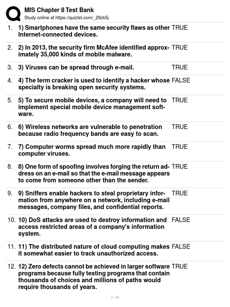 Chapter 8 MIS Quizlet | Download Free PDF | Computer Security | Security