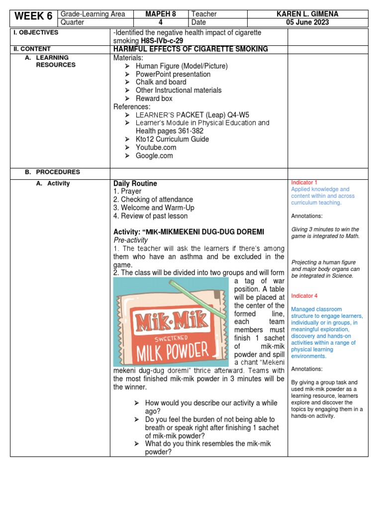 Gimena - Cot2 - Lesson Plan | PDF | Learning | Cigarette