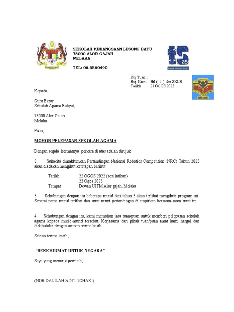 Surat Pelepasan Sekolah Agama | PDF