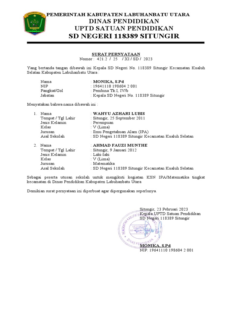 Surat Perntayaan Untuk KSN | PDF