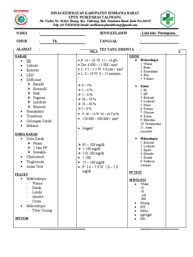 Blangko Hasil Lab. | PDF