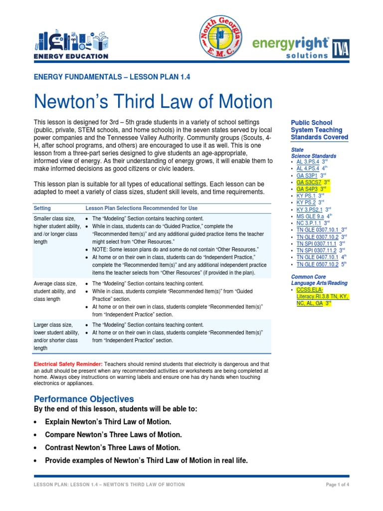 LP 1.4 Newtons Third Law of Motion | PDF | Force | Physics