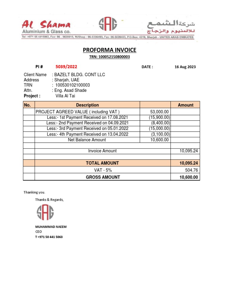 Proforma Invoice 5039 | PDF