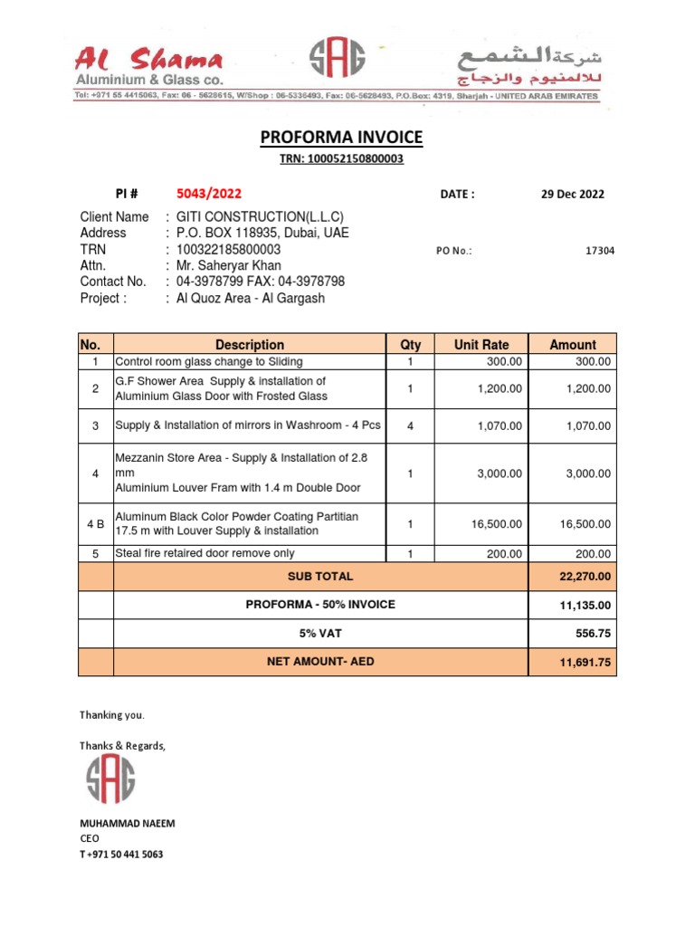 Proforma Invoice 5043 | PDF