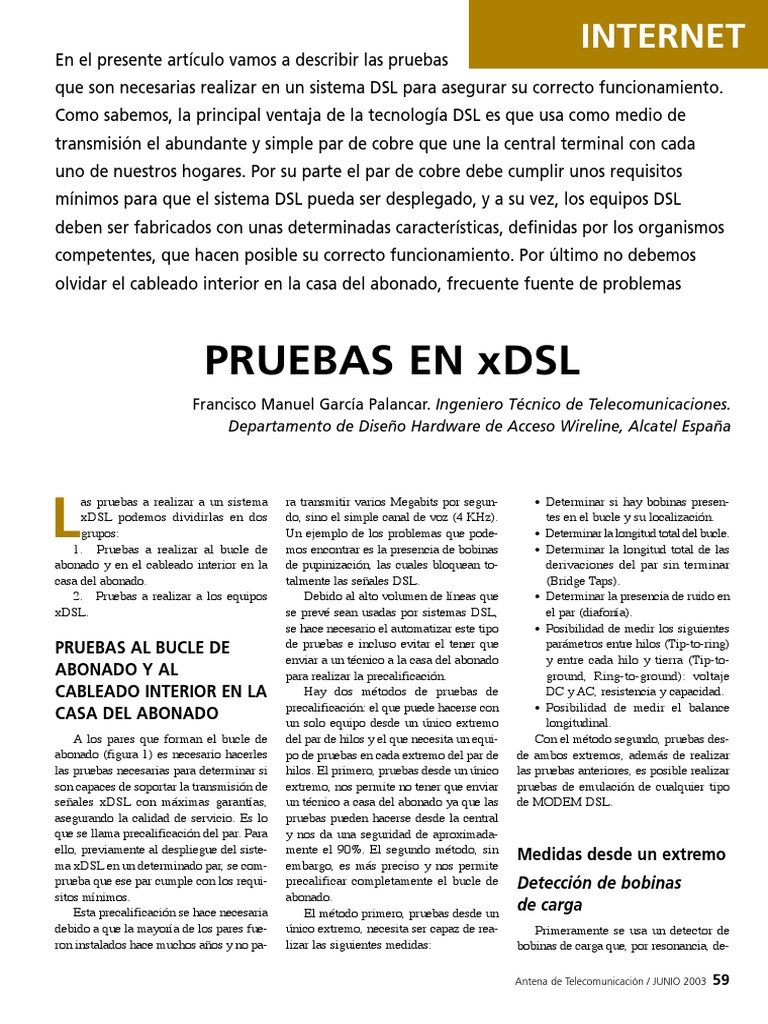 Pruebas-A-Realizar-A-Un-Sistema XDSL | PDF | Línea de abonado digital | Módem
