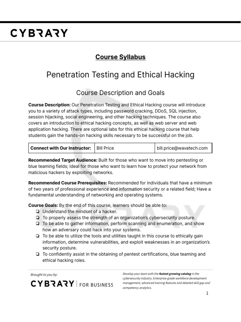 Penetration Testing and Ethical Hacking Syllabus 2023 | PDF | Denial Of ... Penetration Testing and Ethical Hacking Syllabus 2023 | PDF | Denial Of ...