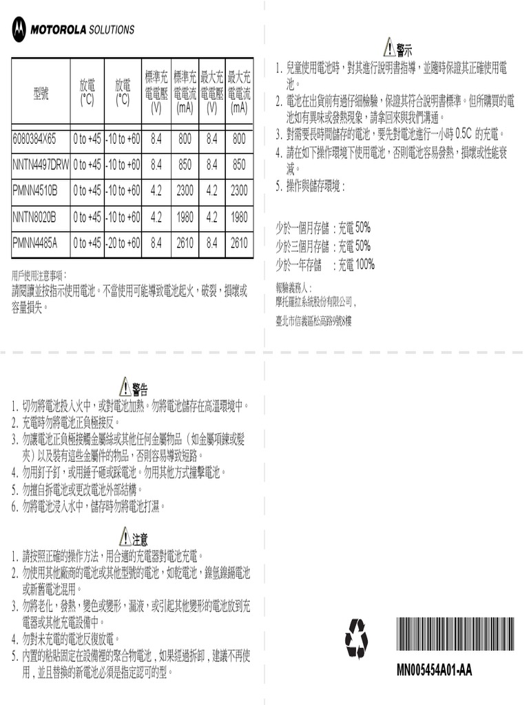 MN005454A01-AA ZHTW BSMI Taiwan TTT Leaflet For Battery | PDF