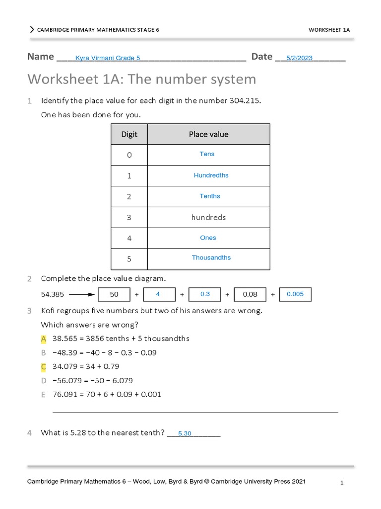 Worksheet 1A | Download Free PDF | Numbers | Elementary Mathematics