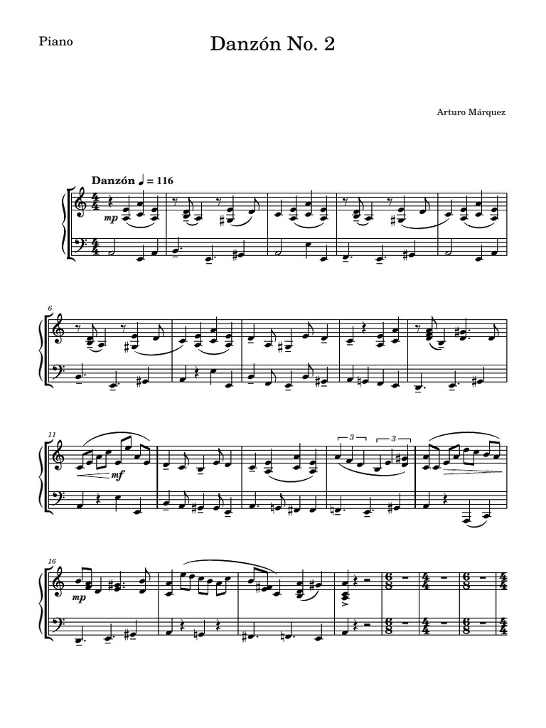 Danzón No. 2 - Piano | PDF | Musica Latinoamericana | Musica cubana