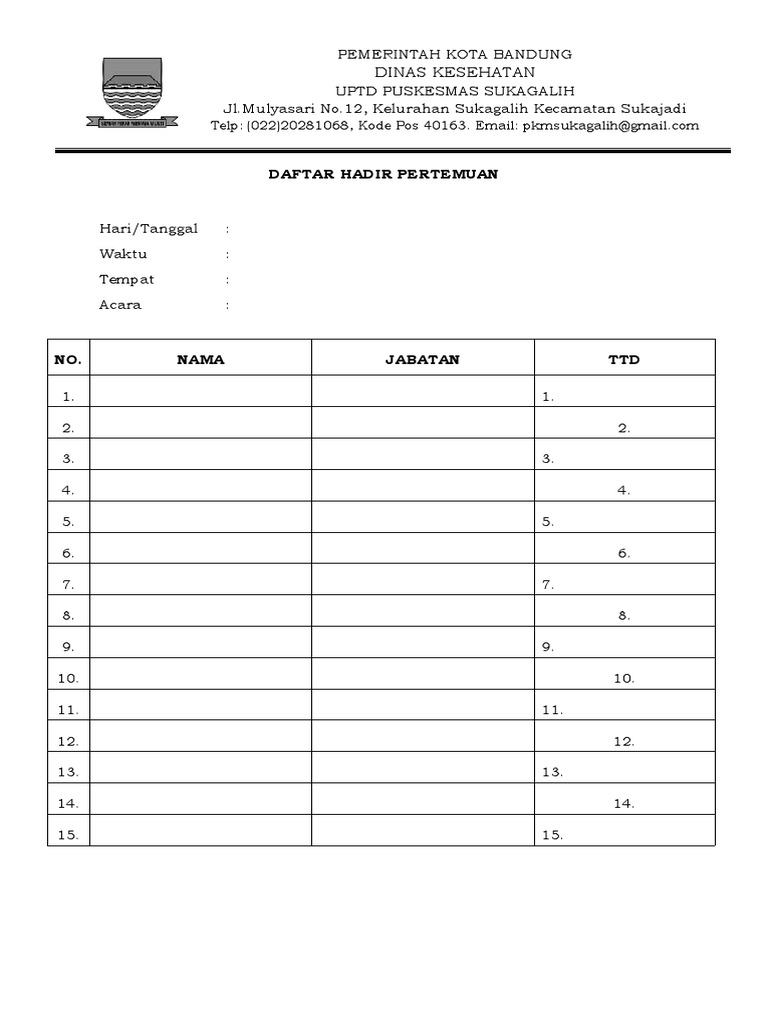 Master Daftar Hadir Kop PKM | PDF