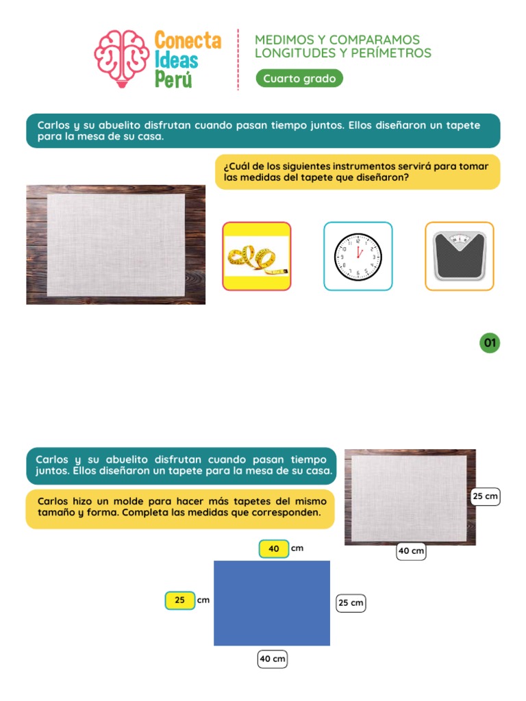 Conectaideas MEDIMOS Y COMPARAMOS LONGITUDES Y PERÍMETROS Solucionario | PDF