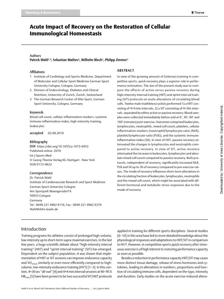 Acute Impact of Recovery On The Restoration of Cellular | PDF | High ...