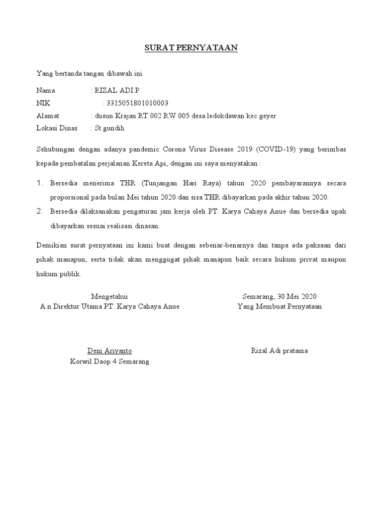 Surat Pernyataan Kca | PDF