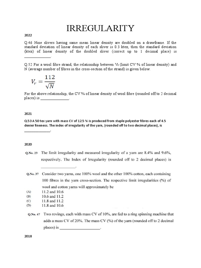 Index of Irregularity Gate | PDF | Yarn | Fibers