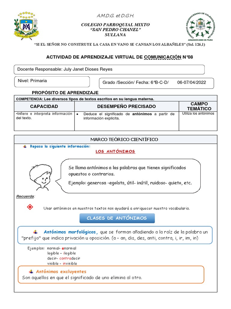 Actividad sobre Antónimos en Español | PDF | Lingüística | Semántica léxica