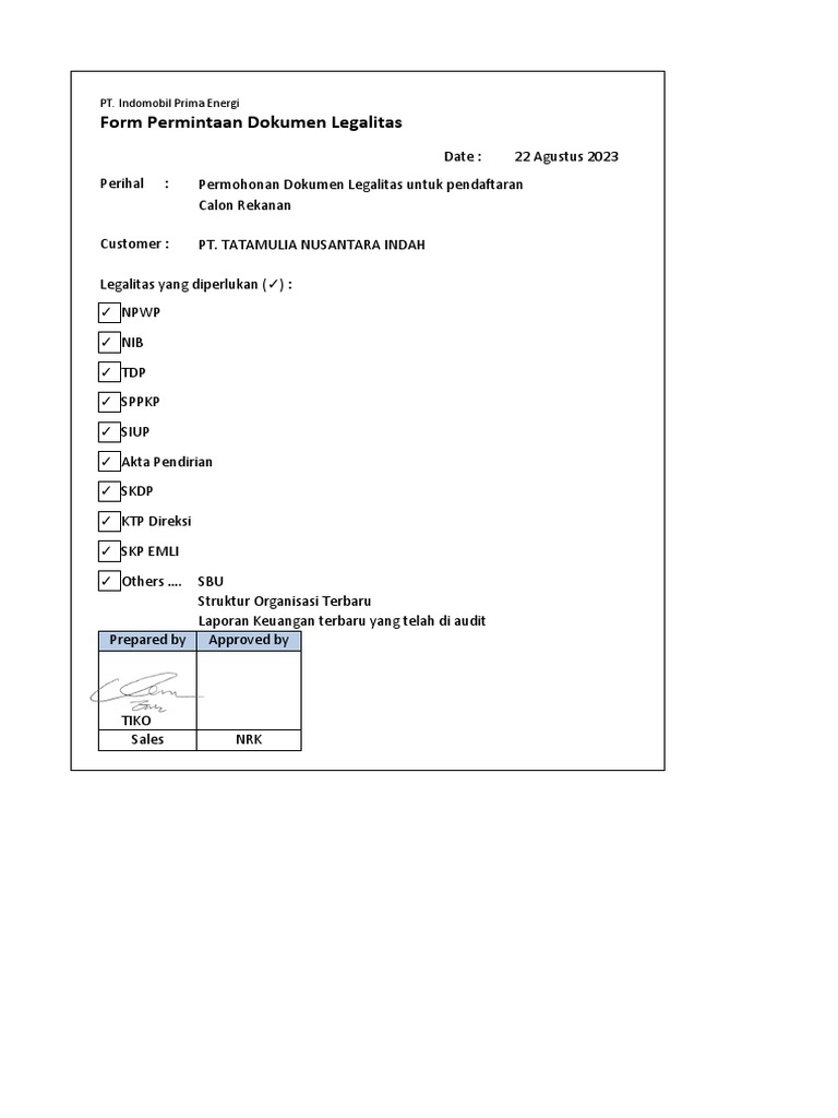 Form Permintaan Dok. Legalitas | PDF | Pengelolaan Keuangan & Uang