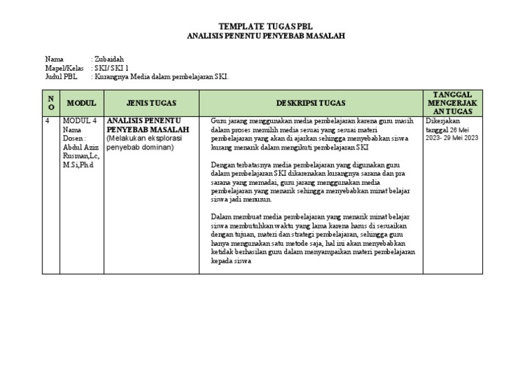 Template PBL Analisis Penentu Penyebab Masalah | PDF