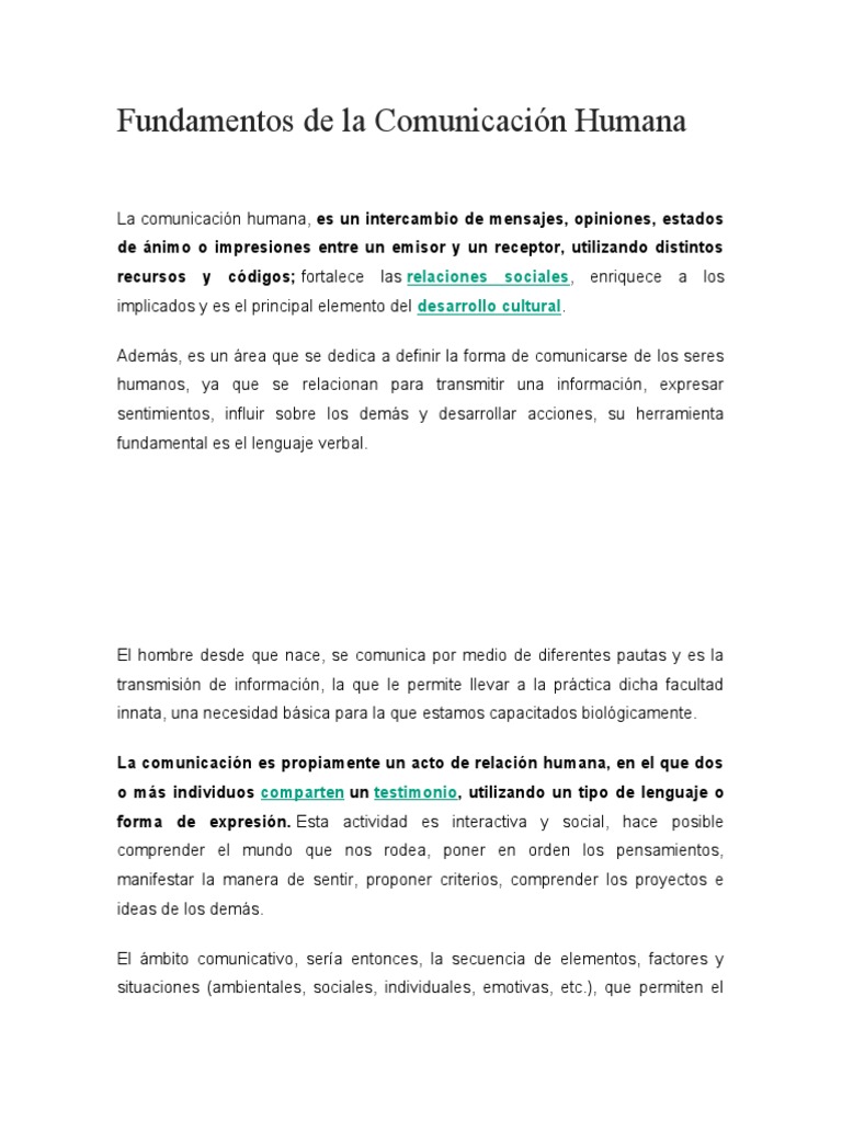 Fundamentos de la Comunicación Humana | PDF | Comunicación | Comunicación humana