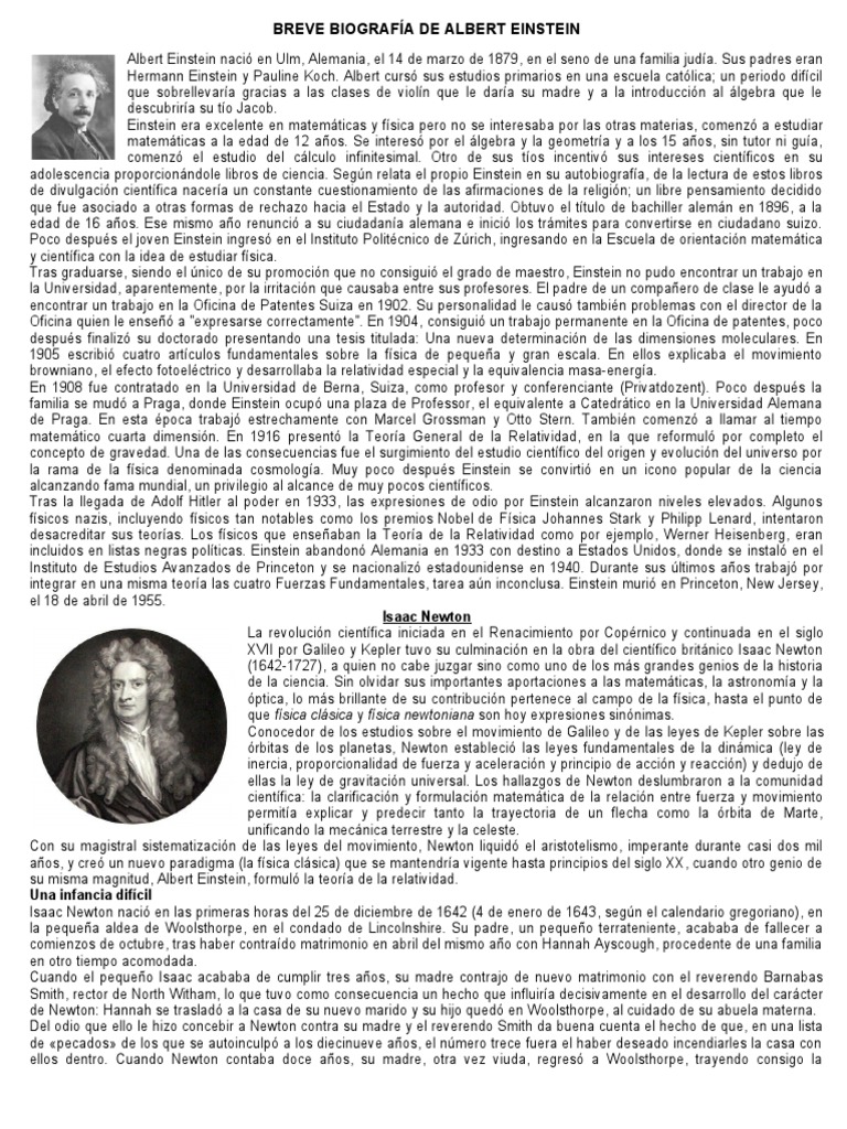 Breve Biografía de Albert Einstein | PDF | Albert Einstein | Galileo Galilei