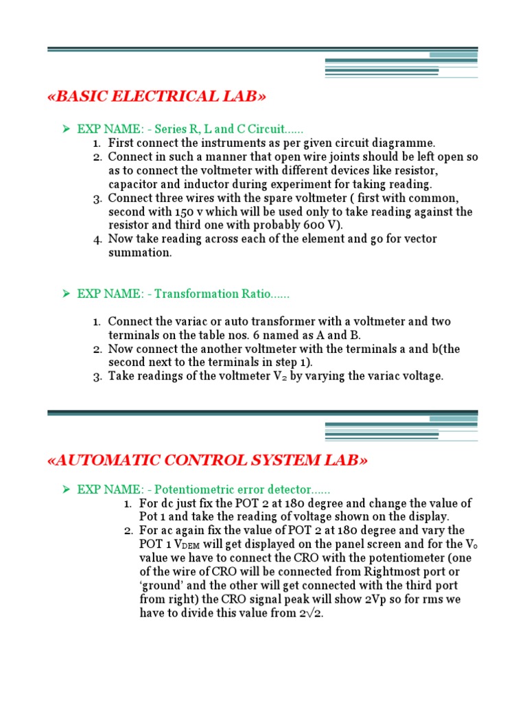 Electrical & Control Lab Guide | PDF
