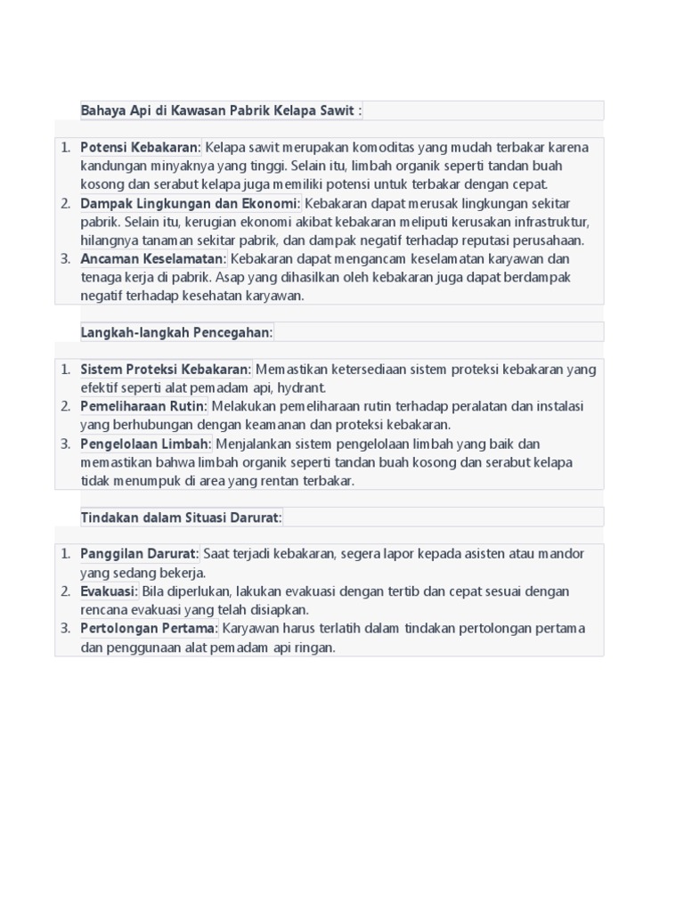 Bahaya Api Di Kawasan Pabrik Kelapa Sawit | PDF | Teknologi & Rekayasa