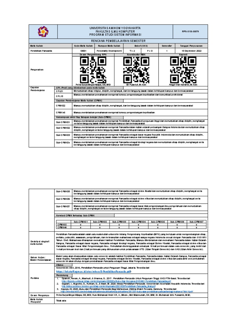 RPS Pendidikan Pancasila | PDF