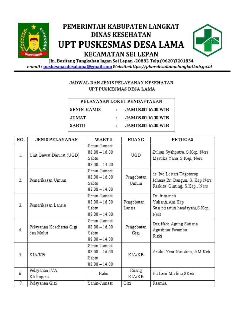 Jenis Dan Jadwal Pelayanan | PDF