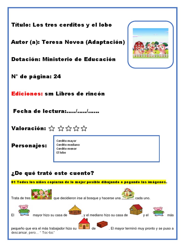 Bitácora del cuento "Los tres chanchitos" | PDF | Artes del Lenguaje y ...