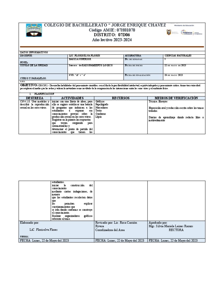 Plan Diag-05-Ccnn-8vo-2023 - Raz. Log. | PDF | Inteligencia | Modificación de comportamiento