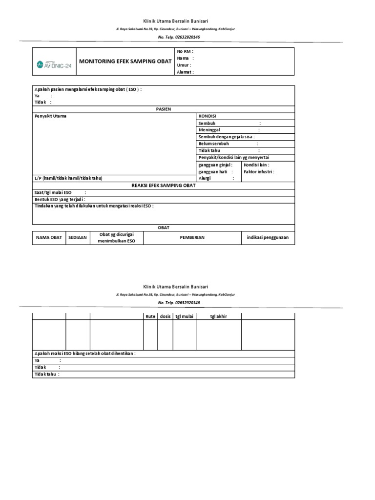 Form Monitoring Efek Samping Obat | PDF
