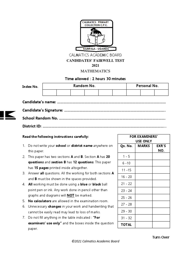 Fairwell Test Pdf Multiplication Mathematics