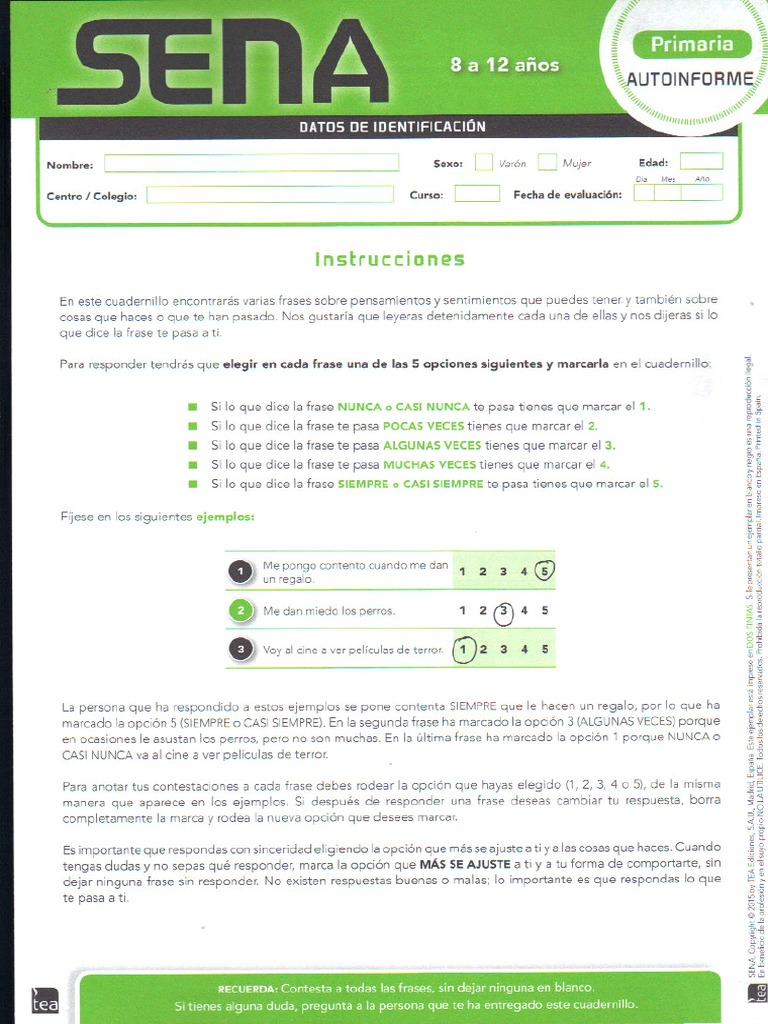 Test Sena Verde Infantil 8 A 12 Primaria Auto | PDF