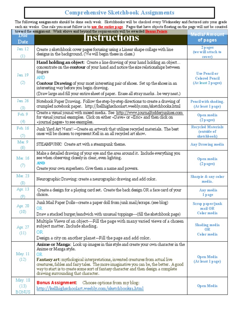 Va Comp Sketchbook Assignments Spring 2022 | PDF | Drawing