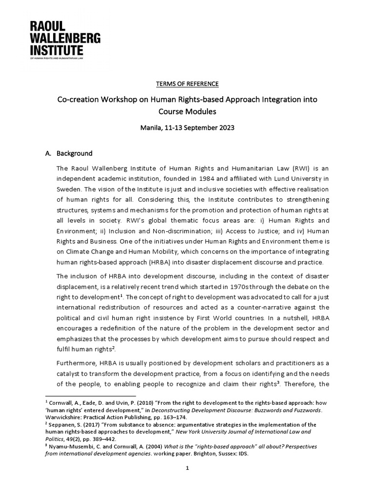 TOR - Co-Creation Workshop HRBA - To Share | PDF | Climate Change ...