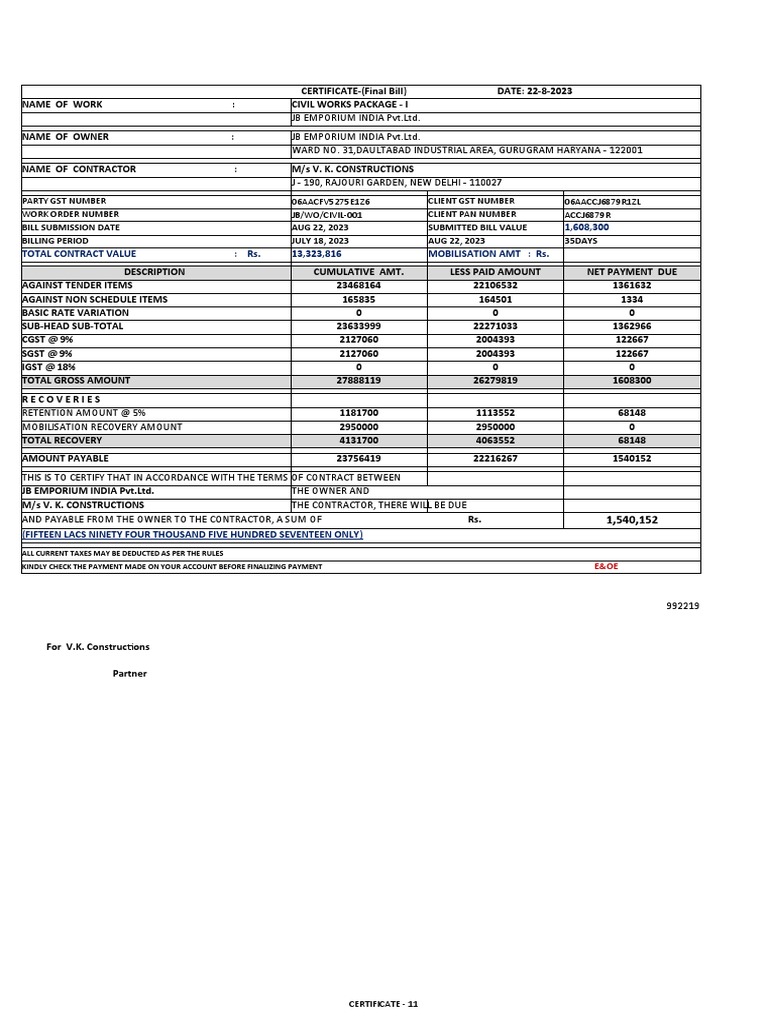 Final Bill 04-09 | PDF | Concrete | Building